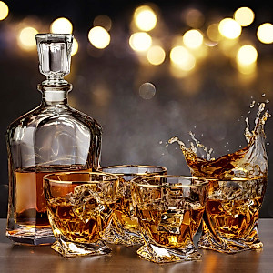 Twisted Whiskey Glasses Set of 4 with 24K Gold Rim | Bar Glasses | Old Fashioned Tumblers | Lowball Glasses | Rocks Glasses | 10 OZ Drinking Glass