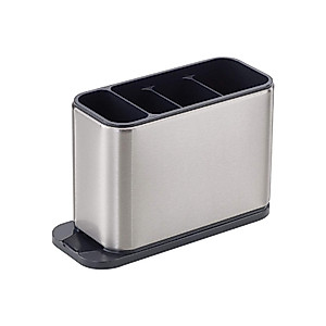 Kitchen Utensil Holder for Countertop Flatware Organizer Utensil Crock Holder Caddy Anti Slip Drip Tray Stainless Steel Flatware Cutlery Drainer Home Kitchen 4 Divider Drip Tray,8.27x3.54x5.39 inch(1)