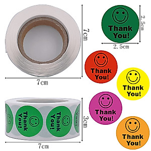 2500 Pcs Smile Face Thank You Stickers, 1" Happy Face Lables Thank You Label Stickers Waterproof Happy Smiley Faces Stickers for Envelope Seals, Small Business, Birthday, Gifts, Packaging Bags, Box