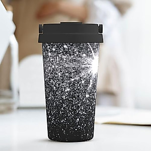 Insulated Coffee Mug Shiny Silver Glitter 17oz Double Wall Vacuum Stainless Steel Tumbler With Leak-Proof Lid And Handle, Cute Travel Thermos Mug For Cold Hot Drinks