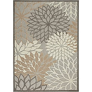 Nourison Aloha Indoor/Outdoor Area Rug 3' 6" x 5' 6", Natural, Rectangular Tropical Botanical Easy-Cleaning Non Shedding Bed Room Living Room Dining Room Deck Backyard Patio