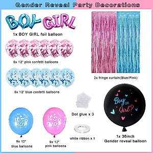 Wiletasz Boy Or Girl Gender Reveal Decorations, Baby Gender Reveal Decorations Pink And Blue Balloons With Fringe Curtains Reveal Balloon For Gender Reveal Party Photo Backdrop