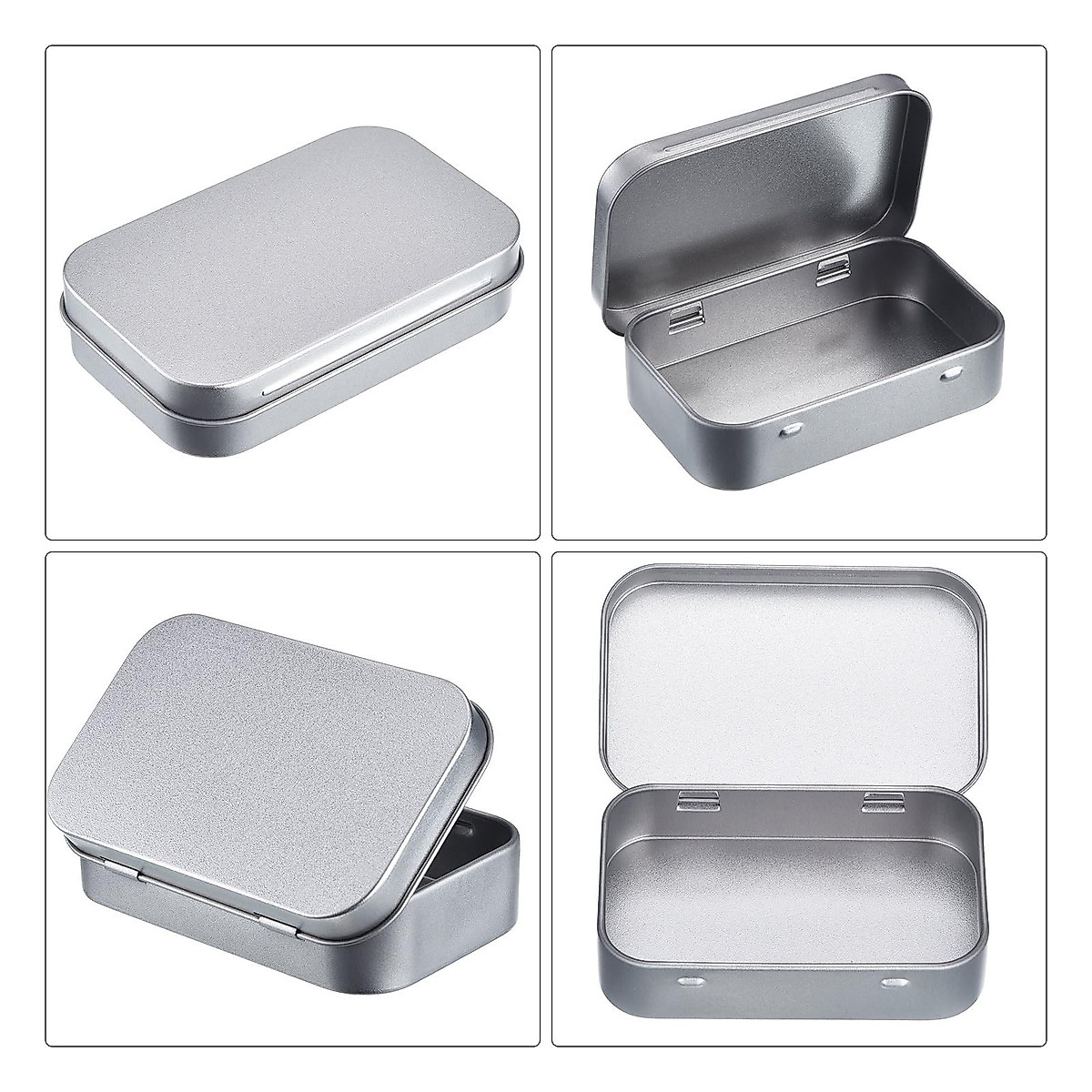 3 Pack 3.75 by 2.45 by 0.8 Inch Silver Metal Rectangular Empty Hinged Tins Box Containers with Lids Mini Portable Box Small Storage Kit, Home Organizer