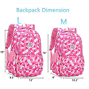 BEFUNIRISE School Backpack Girls Geometric Printed Primary Junior Middle High College Kids Boy Bookbag (Rosy, Large)