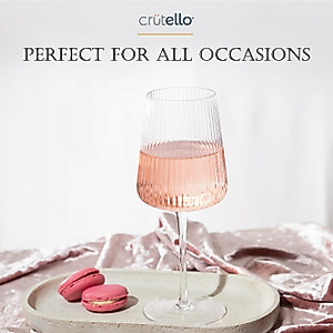 Crutello Modern Wine Glasses 17 oz Glassware, Set of 4, Unique Fluted Glassware with Vintage Ripple Texture, Art Deco Red Wine or Fancy White Wine Glass