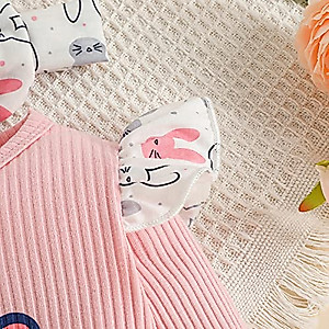 ZIMBRO Baby Girl Easter Outfit Bunny Print Romper My 1st/First Easter Letter Jumpsuit Long Sleeve Bodysuit Headband (Pink,0-3 Months)