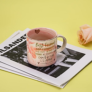 Best Friend Birthday Gifts for Women - Long Distance Friendship Gifts For BFF, Bestfriend, Besties, Christmas - Best Friends are Connected Heart to Heart - Cute Pink Marble Mug, 11.5oz Coffee Cup