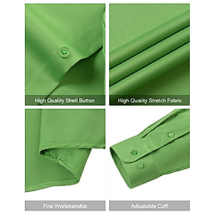 Alimens & Gentle Men's Bright Green Slim Fit Dress Shirts Solid Muscle Fit Wrinkle-Free Casual Button Down Shirt