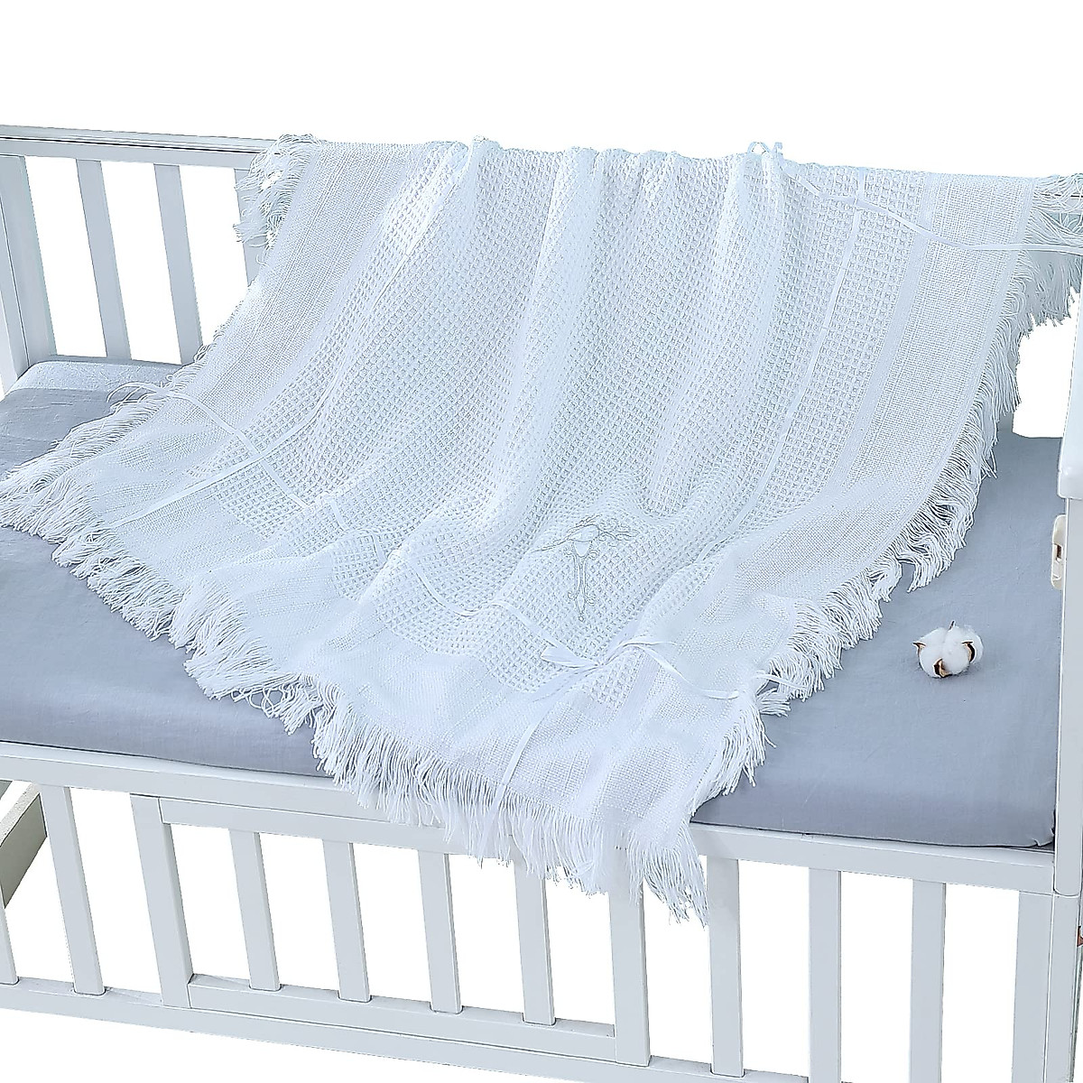 Booulfi Baby Blanket Baby Swaddle Blanket Infant Receiving Blanket Knitted Baby Summer Autumn Blanket Baby Boy Girl Gift with Embroidered Cross