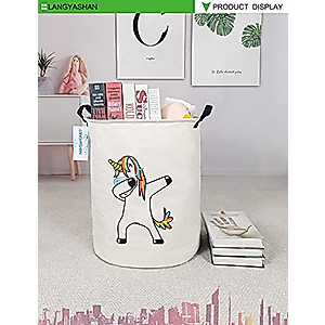 LANGYASHAN Laundry Basket Canvas Fabric Collapsible Organizer Baskets for Storage Bin Toy Bins Gift Baskets Bedroom Clothes Children Nursery Hamper (Danceing Unicorn)