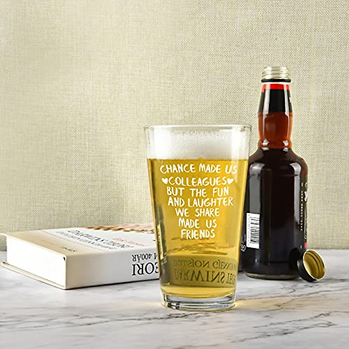 Chance Made Us Colleagues Beer Glass 15Oz, Funny Coworkers Beer Pint Glass Gift for Job Leaving, Going Away, Retirement, Birthday, Christmas - Coworker Gifts for Coworker Employees Boss Women Men