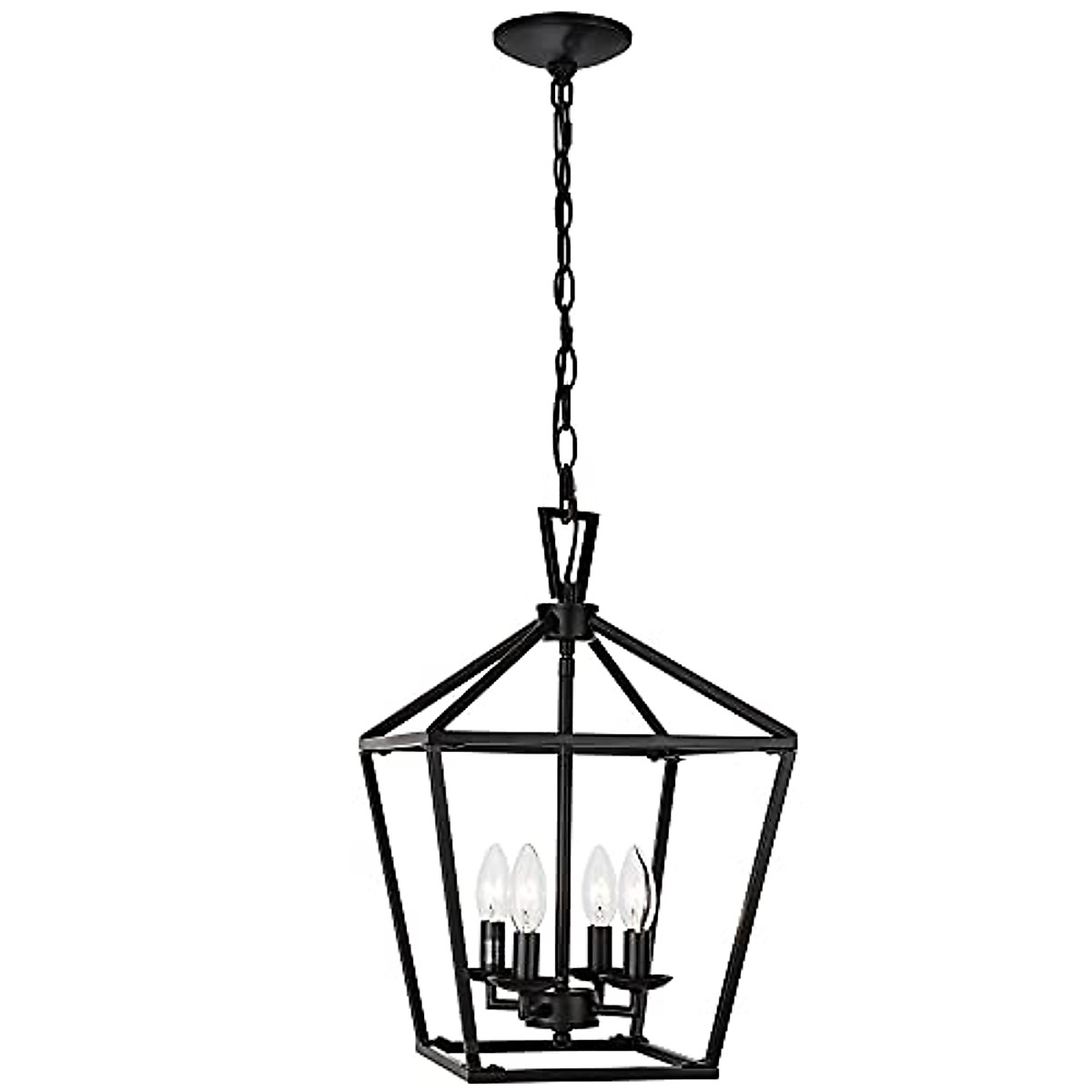 Untrammelife 4-Light Black Lantern Pendant Light, Adjustable Height Square Cage Pendant Hanging Lighting Fixture 11’’ Rustic Lantern Chandelier for Dining Room Kitchen Island Foyer