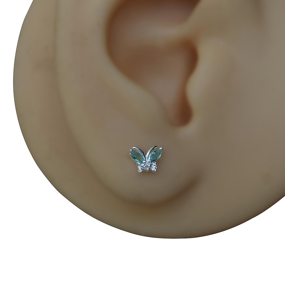 Butterfly Blue CZ Cubic Zirconia Stone, Pair, 925 Sterling Silver Small Studs for Women, Cartilage Earring, Tarnish & Water Resistant, By MiYa Jewelry Creations