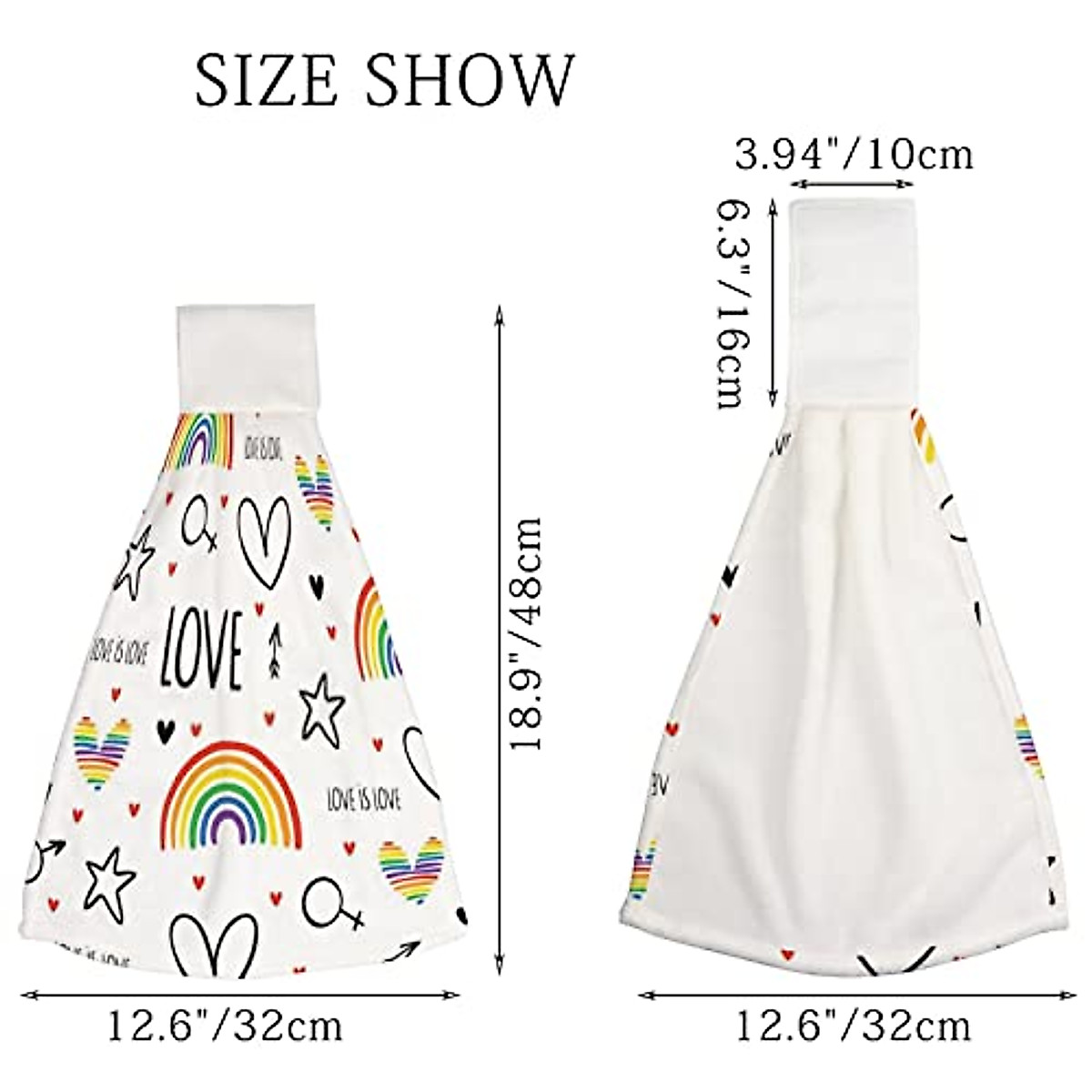 Kitchen Hanging Hand Towels Love is Love Pride Month Bathroom Soft Hanging Tie Towel with Loop Super Absorbent Machine Washable,2 Pack