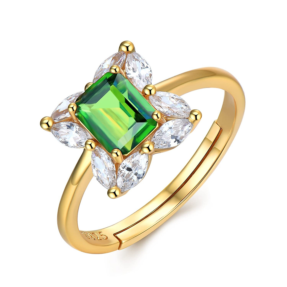 AIEGNOS 925 Sterling Silver Gold Rings for Women, Diopside Cubic Zircon Stone Rings Stacking Rings for Wedding Engagement Promise Rings, 7