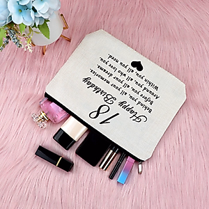 18th Birthday Gifts for Girls Daughter 18 Year Old Birthday Gift Makeup Bag for Women Best Friend Cosmetic Bag Happy 18th Birthday Gift for Adult Sister Bestie Niece 18th Bday Gift Zipper Travel Pouch