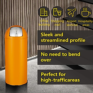 17 Gal / 65L Push Lid Trash Can Commercial Grade Heavy Duty Tall Commercial Trash Can Brushed Stainless Steel for Outdoor | Kitchen Waste Bins for Home, Office, Restaurant, Restroom(Orange)
