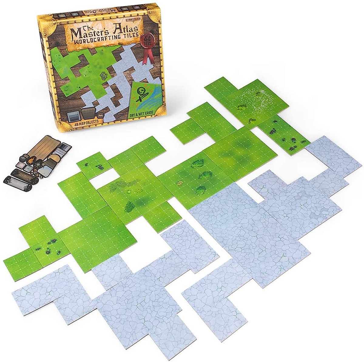 Stratagem The Master's Atlas Grid Tiles-Reversible Dry Wet Erase Battle Grid for 3D DND-RPG Tabletop RPG Scenery-Dungeons Dragons Pathfinder- Tabletop Grid - 88 Tiles & 248 Tokens