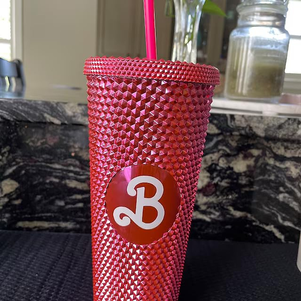 CAKEASY Pink Studded Tumbler, Bling Bling Pink Cup, 24oz Girls Water Bottle With Straw, The Movie Merch, Travel Mug for Women and Men, Cupholder Friendly, for Home, Office, Outdoor