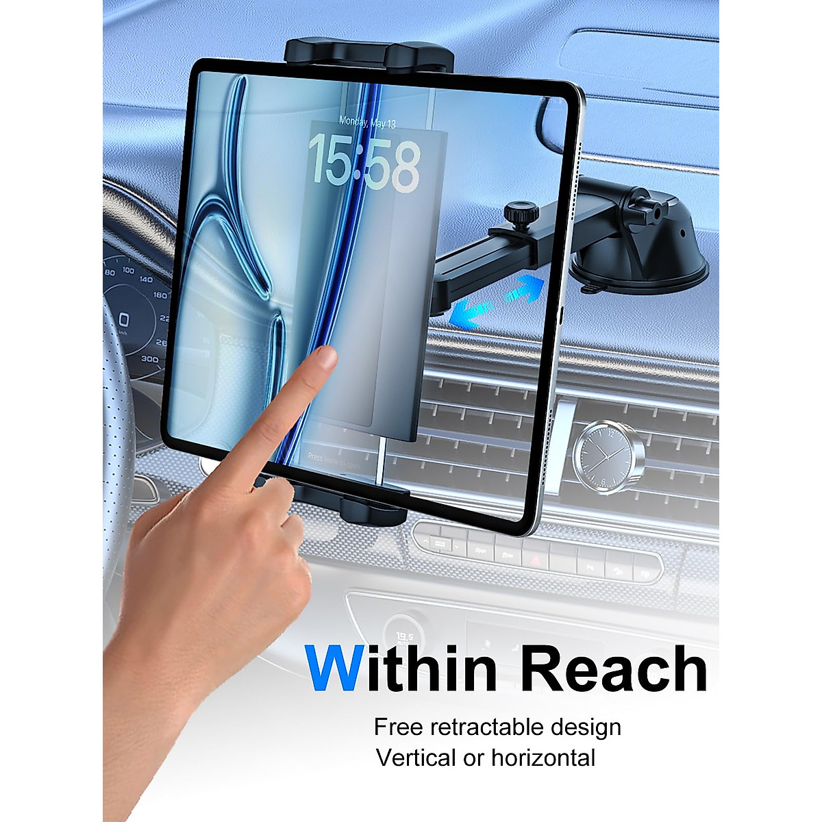 Kolasels Car Dashboard Windshield Tablet Mount for 4-13" iPad & Phone, Telescopic arm Suction Cup Truck Dash Window Tablet Holder for iPad Pro 12.9 11 10.5 9.7, iPad Air Mini, Samsung Tabs, iPhone etc