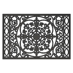 FIOZOR Original Rubber Door Mat for Outdoor Indoor, Easy Clean, Durable Waterproof Doormats, Low-Profile Rug Mats for Patio,Entry (Black Flower, 24 * 16")