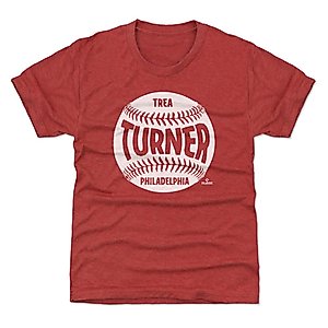 500 LEVEL Trea Turner Youth Shirt (Kids Shirt, 4-5Y X-Small, Tri Red) - Trea Turner Philadelphia Baseball WHT