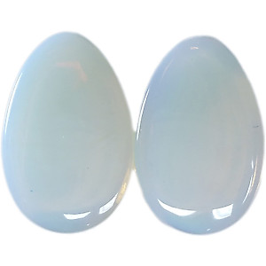 Pair 1-1/2" (38MM) OPALITE TEARDROP STONE PLUGS Double Flare Gauges Organic Moonstone White Clear Tunnels (2pcs)