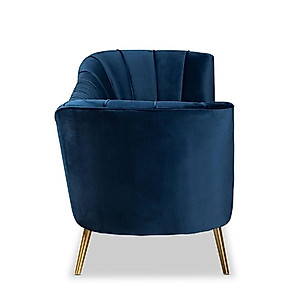 Baxton Studio Kailyn Glam and Luxe Navy Blue Velvet Fabric Upholstered and Gold Finished Sofa