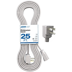 Heavy Duty Appliance Extension Cord Wire Gray for Air Conditioner Refrigerator and Major Appliances Indoor and Outdoor Use 25 Feet Grey 3 Pronged Cord