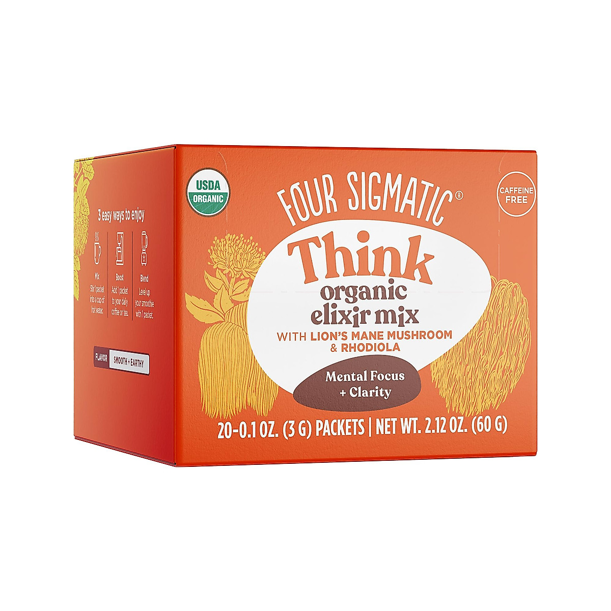 Four Sigmatic Lion's Mane Mushroom Elixir | Coffee Alternative with Organic Lion's Mane Mushroom Powder, Rhodiola & Rose Hips | Immune & Memory Support | Paleo | Pack of 20