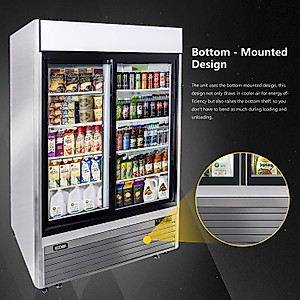 KITMA Two Section Glass Sliding Door Reach-In Refrigerator - Commercial Beverage Refrigerators, Upright Merchandiser Refrigerator, Beverage Cooler with LED Lighting - 48 Cu. Ft