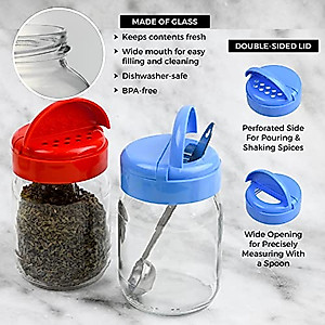 Spice Shaker Jar For Salt And Pepper/Parmesan Cheese/Seasoning Shaker, With Dual Flap Lid Perforated And Pouring Top - 6 Oz Glass Seasoning Shaker - Set of 2- Red