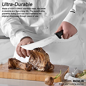 Richlin Butcher Knife,10-Inch Chef Knife Breaking Knife Steak Knife Cimiter Knives,Ultra Sharp Kitchen Knife Made of High Carbon Stainless Steel(Black)