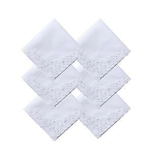 CoCoUSM Womens Large Soft White Embroidered Handkerchiefs - 60s Cotton Square 17"
