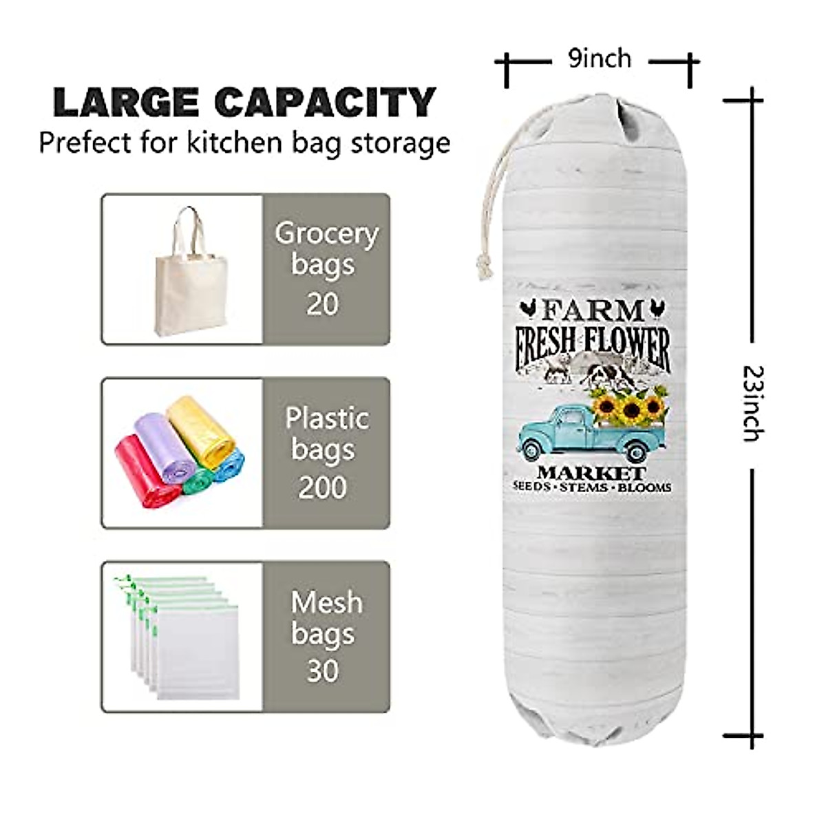 Grocery Bags Holder Organizer for Shopping Bags，Wall Mount Plastic Bags Storage Container Dispensers, Gift for Women Mother Grandmother Friend