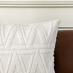 Zuccviloa Throw Pillow Covers Decorative Soft Velvet Farmhouse Boho Pillow Covers for Couch Bed Bedroom Living Room (18"x18", White)