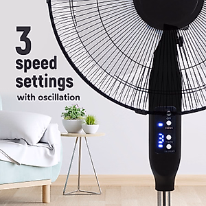 Craig TH6069, 16 Inch Oscillating Stand Fan with Remote Control, 90 Degree Oscillating Head, Adjustable Height and Tilt, Perfect for Bedroom, Office and any small to medium sized Room, NEW