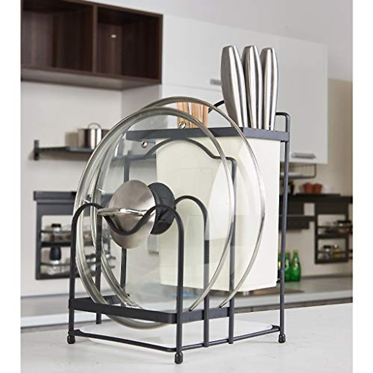 DRNKS Pot Rack Sitting Kitchen Cutting Board Chopping Board Rack Free Punching Multifunctional Cutting Board Lid Storage Rack Applicable to kitchen stove