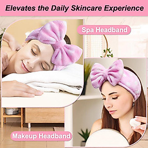 Shintop Women Fashion Lovely Soft Carol Fleece Bowknot Bow Makeup Cosmetic Shower Elastic Hair Band Hairlace Headband (pink polka dots)