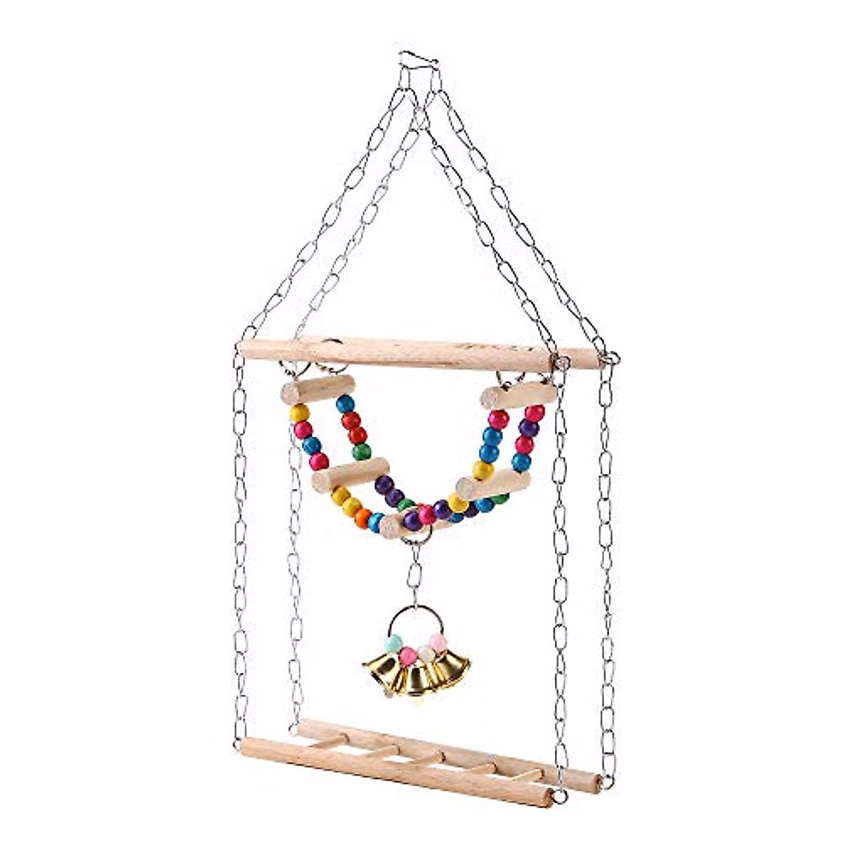 Filhome Hanging Bird Ladder Swing Bridge Toys, Parrot Playground Perch Stand Toy Bird Cage Accessories for Parakeets Cockatiels, Conures, Macaws, Finches