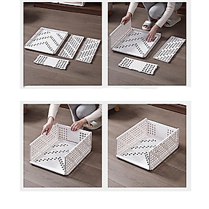 Folding and Stackable Storage Shelf | Foldable Drawer Organizer | Closet Wardrobe Organizer, Set of 4, White