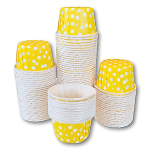 Bulk MINI Candy Nut Paper Cups - Mini Baking Liners - Yellow White Polka Dot - 100 Pack