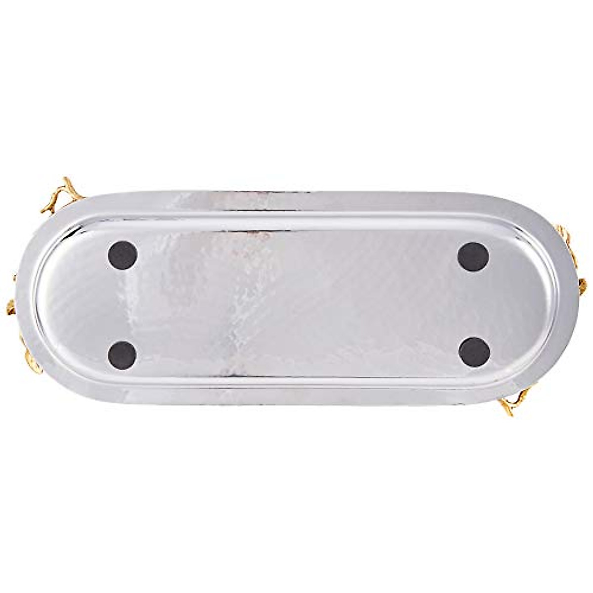 Elegance Golden Vine Hammered Stainless Steel Oval Tray, 15.25 by 5.75-Inch, Silver/Gold