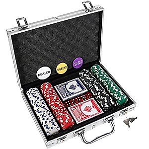 LUOBAO 200Pcs Poker Chips Set for Texas Holdem,Blackjack, Tournaments with Aluminum Case,2 Decks of Cards, Dealer, Small Blind, Big Blind Buttons and 5 Dice,11.5 Gram