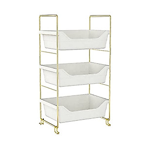 kaileyouxiangongsi Shower Caddy , Shower Shelf Organizer Storage ,Metal Bathroom Shelf Unit， for Organizing and Storing Hand Towels, Body Lotion, Facial Tissues, Bath Salts (Golden&White)