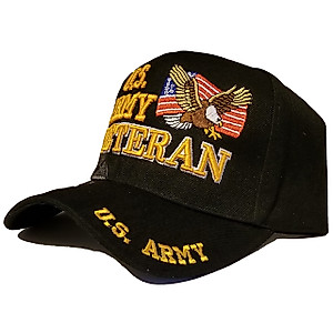 Army Black Baseball Cap US Veteran V American Flag USA Hat United States (Army Veteran Cap Black Side Shadow)