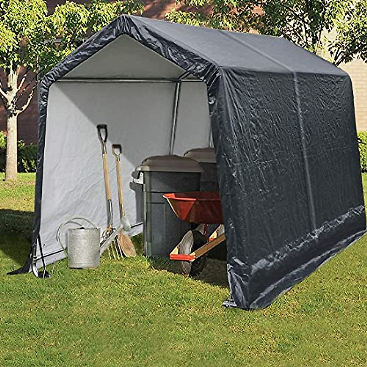 Quictent 10x10 ft Anti-Snow Portable Garage Shelter Outdoor Storage Shed Heavy Duty Car Canopy Carport for Motorcycle, Bike or Garden Tools-Gray