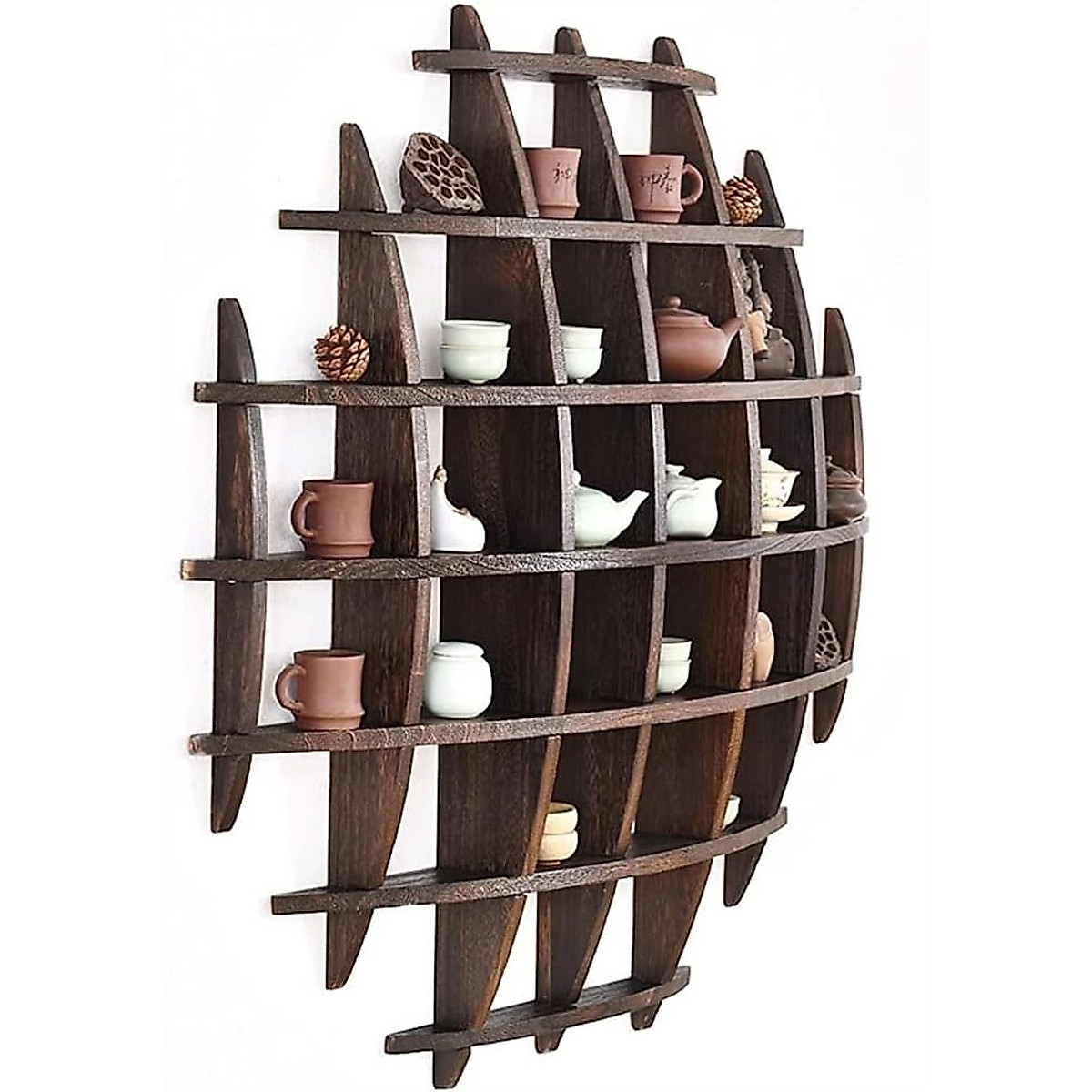 NDKJSF Antique Solid Wood Display Stand - Wall-Mounted Shelf Teapot Ornament Figurines Memorabilia and Miniatures Curio Shelf(Brown,Large)