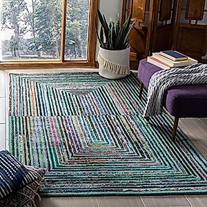 SAFAVIEH Nantucket Collection Area Rug - 5' x 8', Teal, Handmade Boho Abstract Cotton & Wool, Ideal for High Traffic Areas in Living Room, Bedroom (NAN603A)