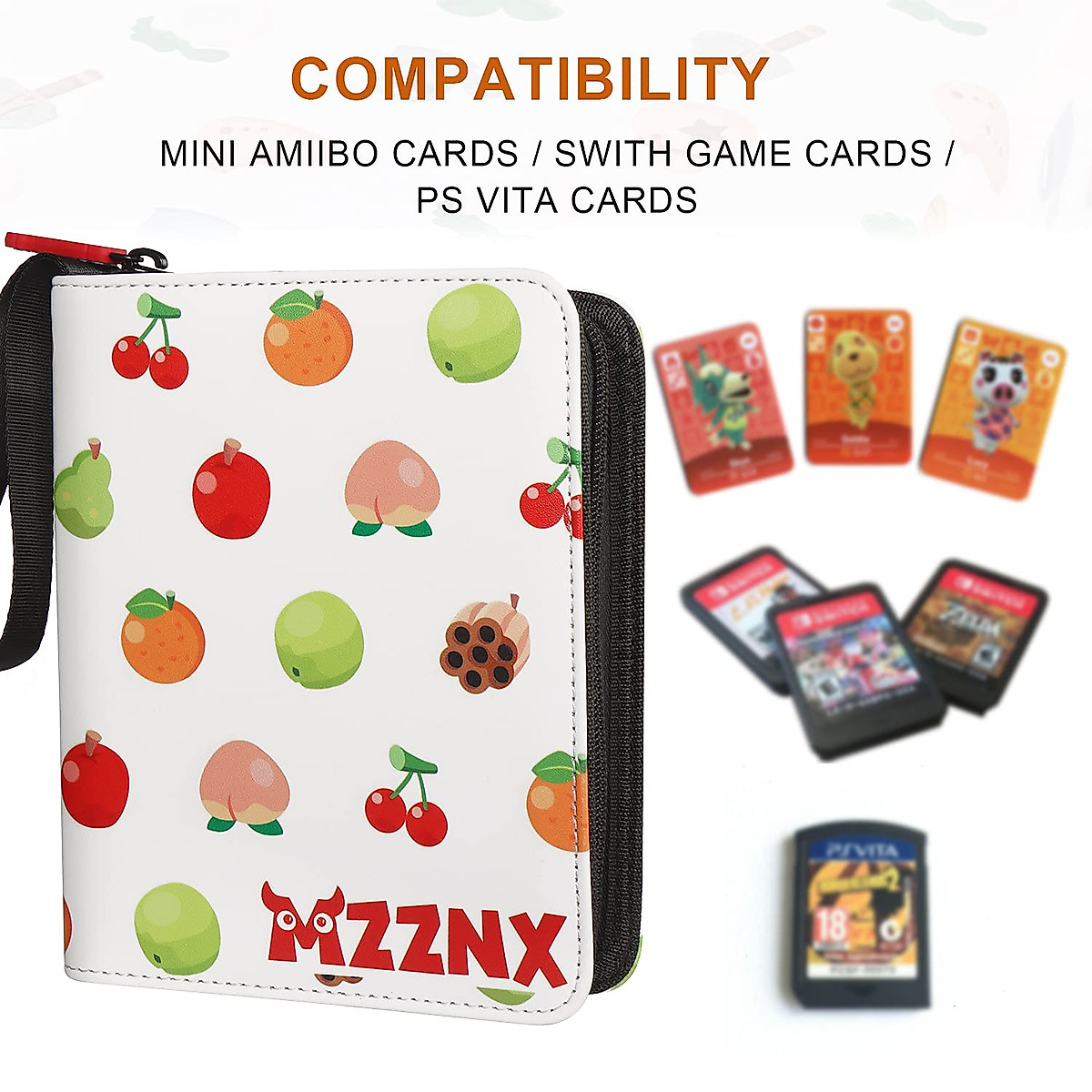 MZZNX 495 Pockets Binder Holder for Animal Crossing Mini Amiibo Cards, 1.3"x1" ACNH NFC Tag Game Mini Cards Holder (Fruit)
